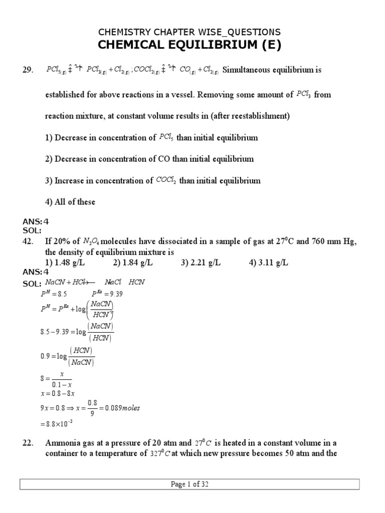 Chemistry Equilibrium Questions | PDF | Chemical Equilibrium | Ammonia