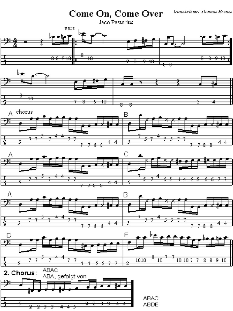 Jaco Pastorius - Come On Come Over (Bass Score) Kensey PDF | PDF