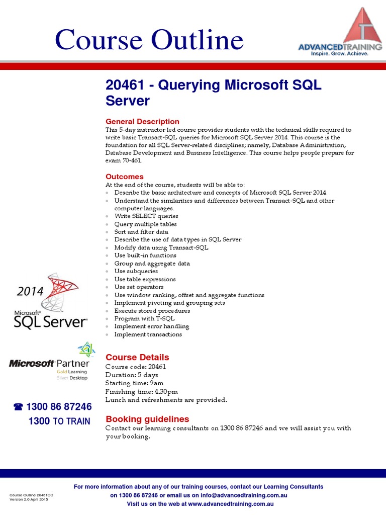 Querying Microsoft SQL Server 2014 | PDF | Microsoft Sql Server ... Querying Microsoft SQL Server 2014 | PDF | Microsoft Sql Server ...