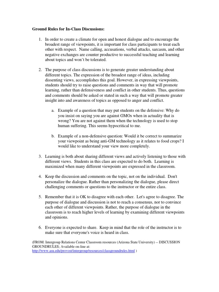 Groundrules | PDF | Consensus Decision Making | Classroom