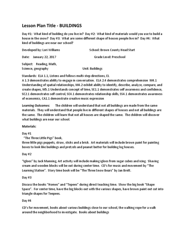 Lesson Plan Title Week 1 | PDF | Cognition | Computing And Information ...