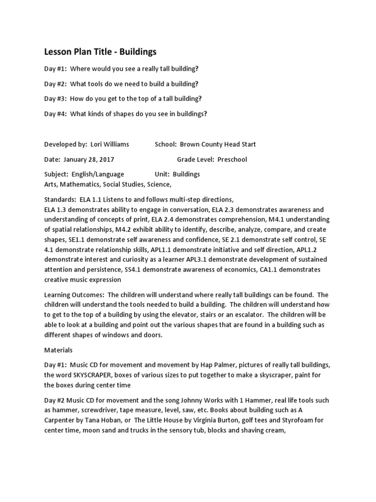 Lesson Plan Title Week 2 | PDF | Lesson Plan | Cognition