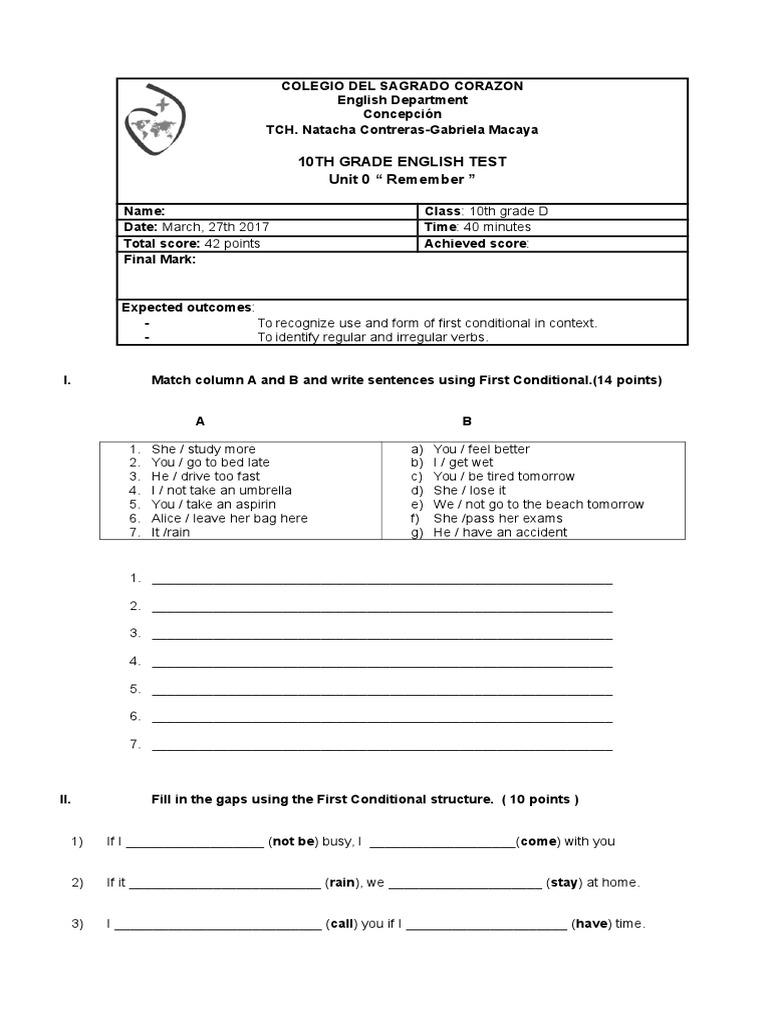 10th Grade Test D (Unit 0) 2017 | PDF | Onomastics | Rules
