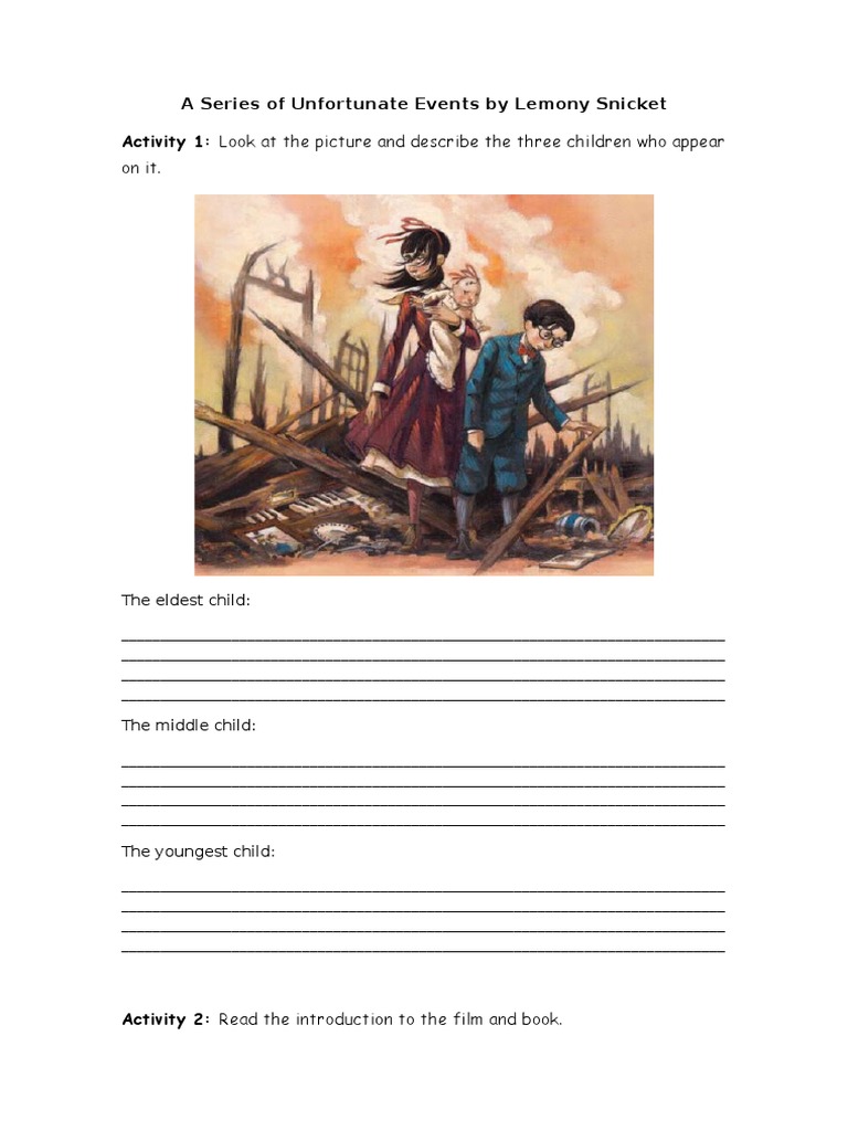 A Series of Unfortunate Events by Lemony Snicket - Activities To Work ...