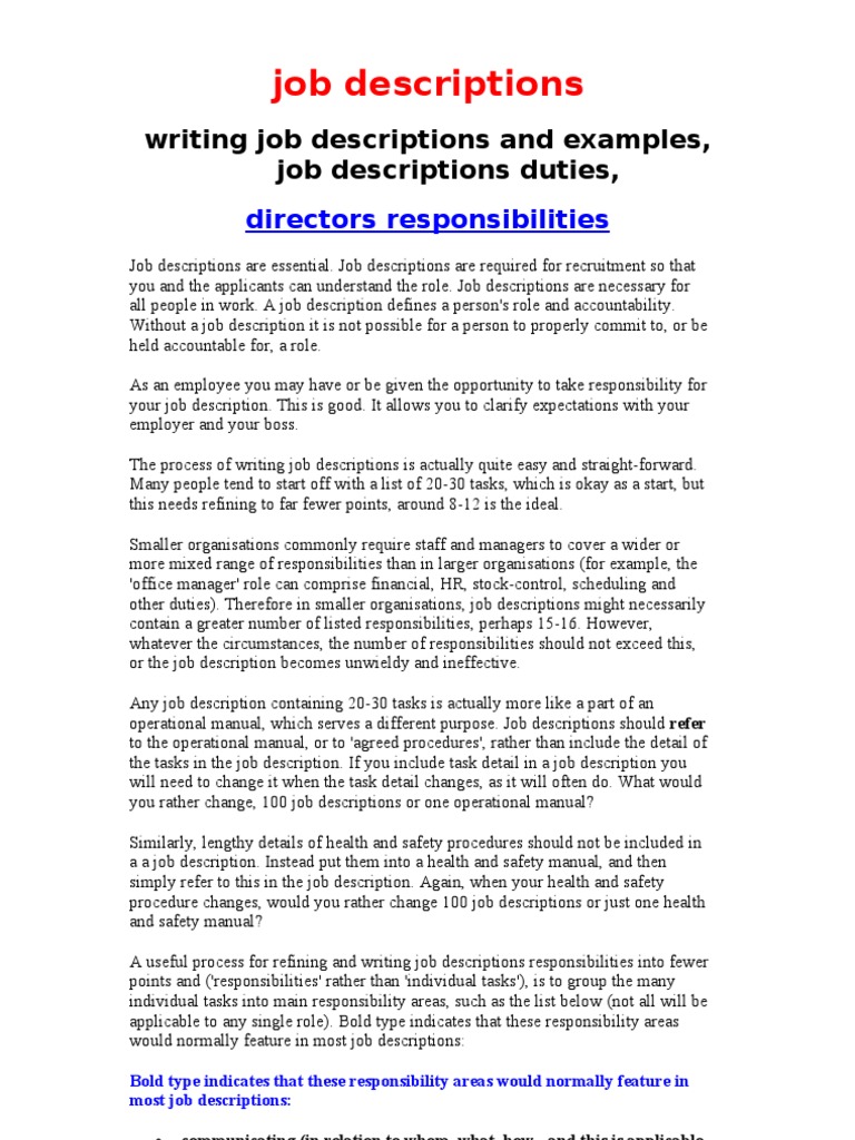 Job Descriptions: Writing Job Descriptions and Examples, Job ...