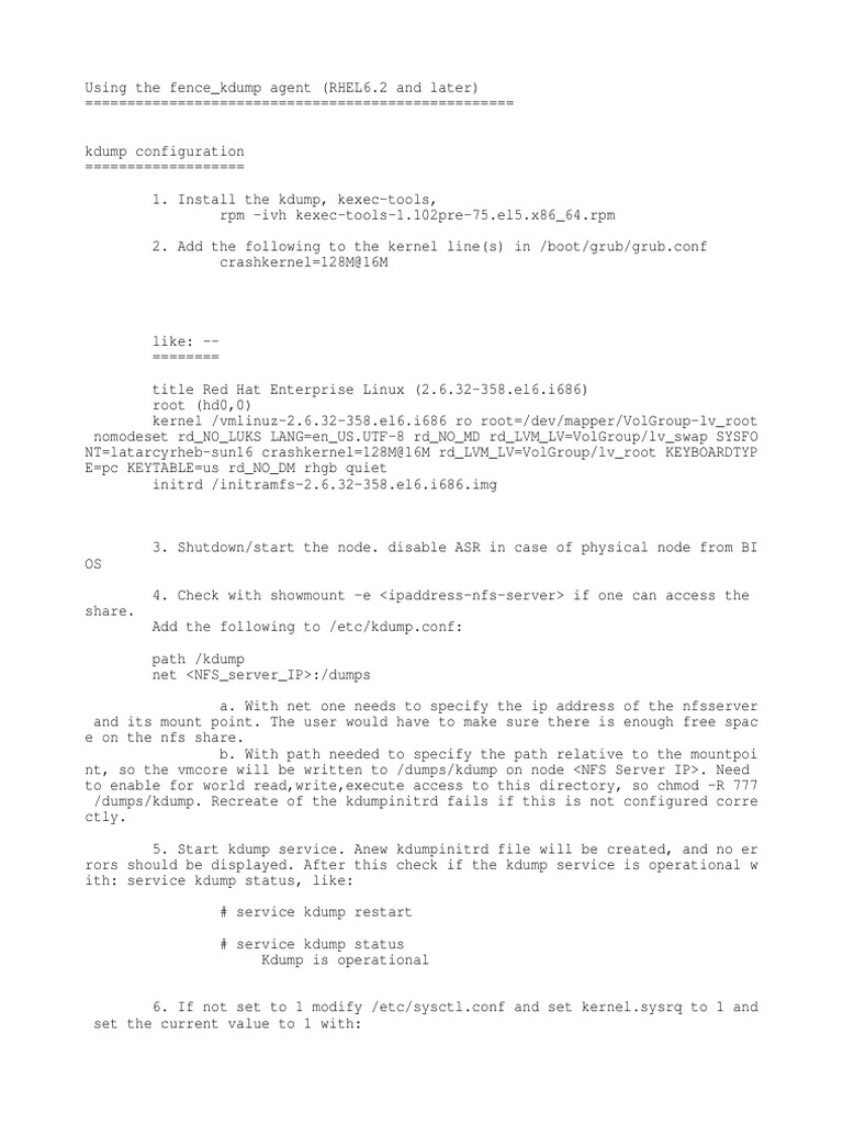 Using The Fence - Kdump Agent On RHEL6 | PDF | Operating System Technology | System Software