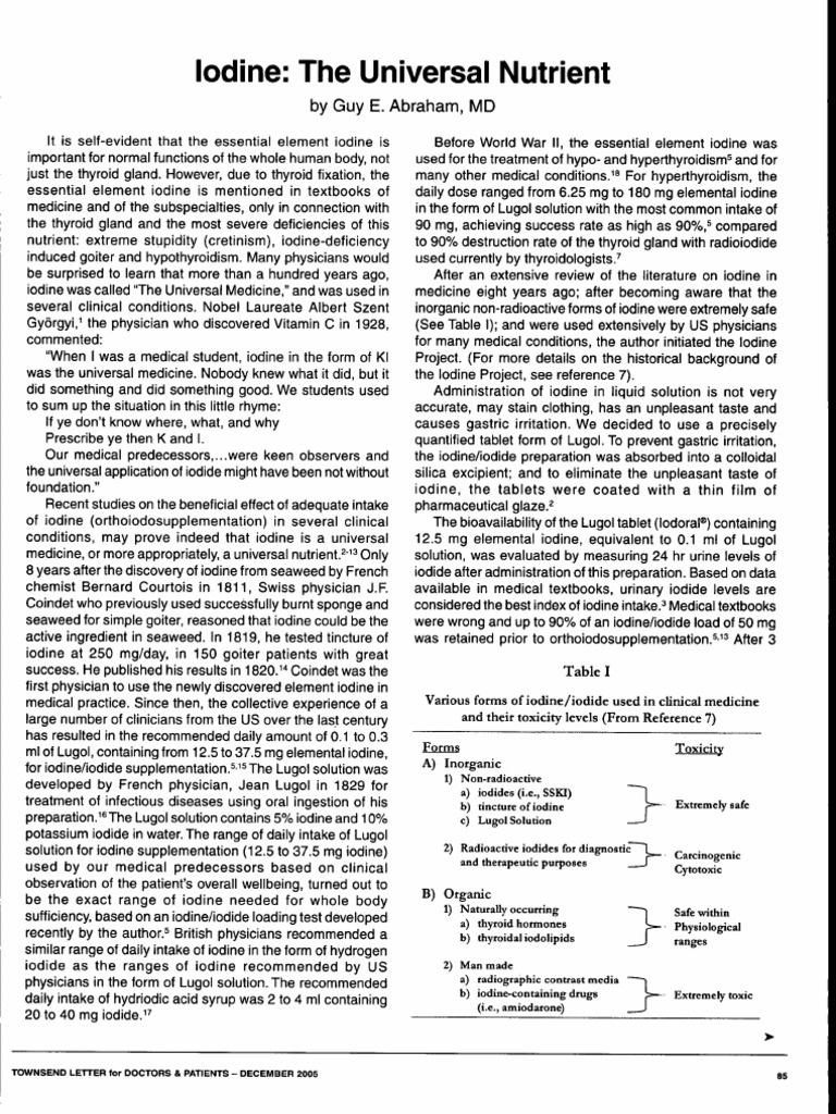 Iodine: The Universal Nutrient: by Guy E. Abraham, MD | PDF | Iodine ...