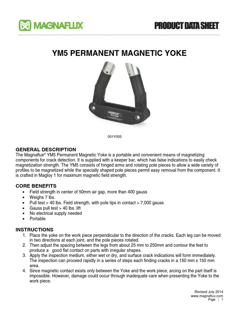YM 5 Electromagnetic Yoke Product Data Sheet English | PDF