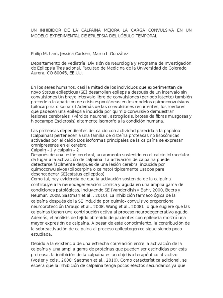 Un Inhibidor de La Calpaína Mejora La Carga Convulsiva en Un Modelo ...