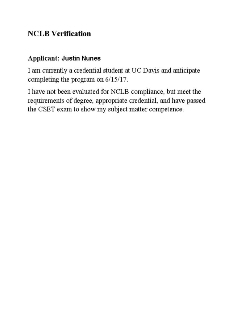 NCLB Compliance Verification for UC Davis | PDF | Wellness