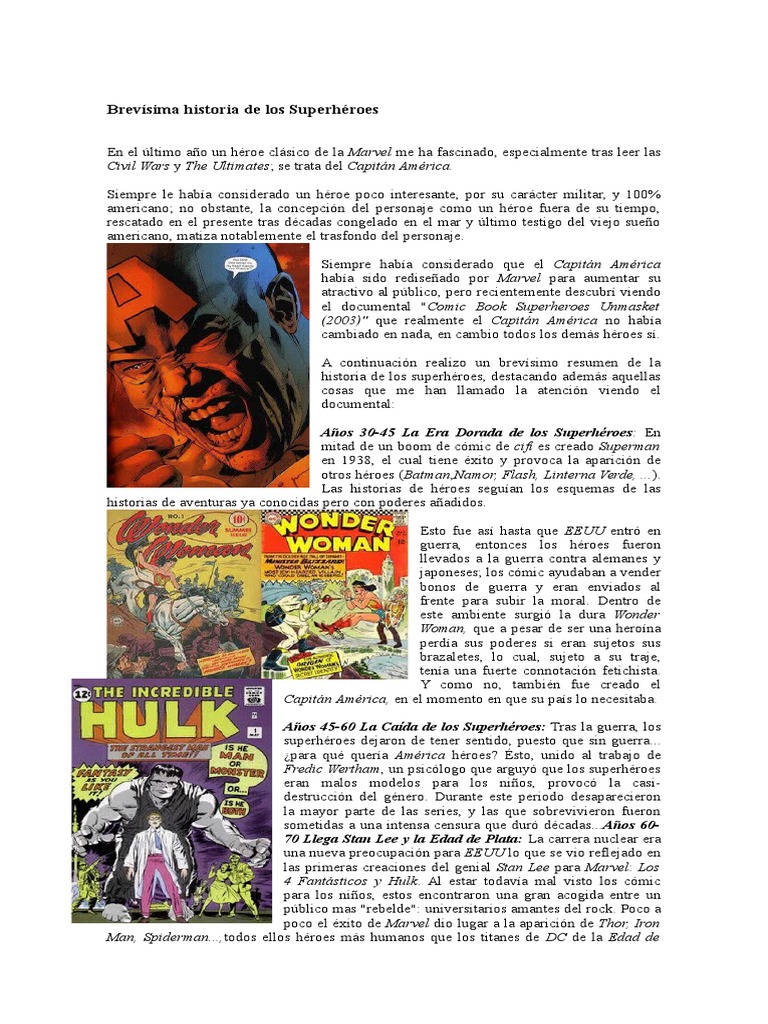 Historia de Los Superheroes | PDF | Superhéroes | Comics Marvel