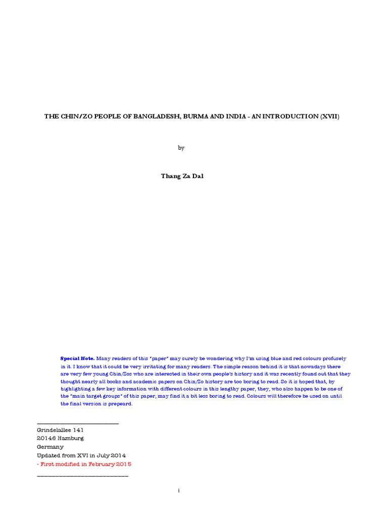 The Chin/Zo People of Bangladesh, Burma and India - An Introduction ...