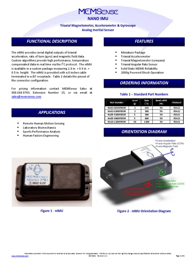 Nano Imu Data Sheet | PDF | Inertial Navigation System | Equipment