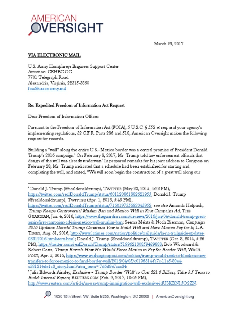 American Oversight FOIA To Army Corps of Engineers - Environmental ...