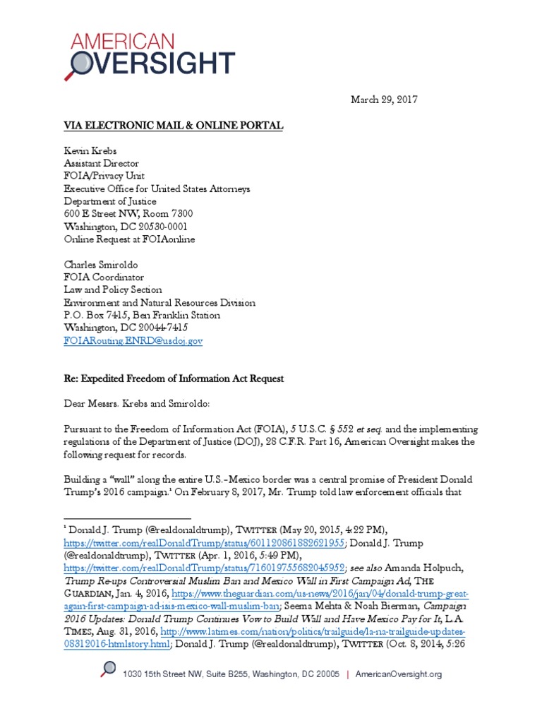 American Oversight FOIA To DOJ - Tohono O'odham Nation (DOJ-17-0053 ...