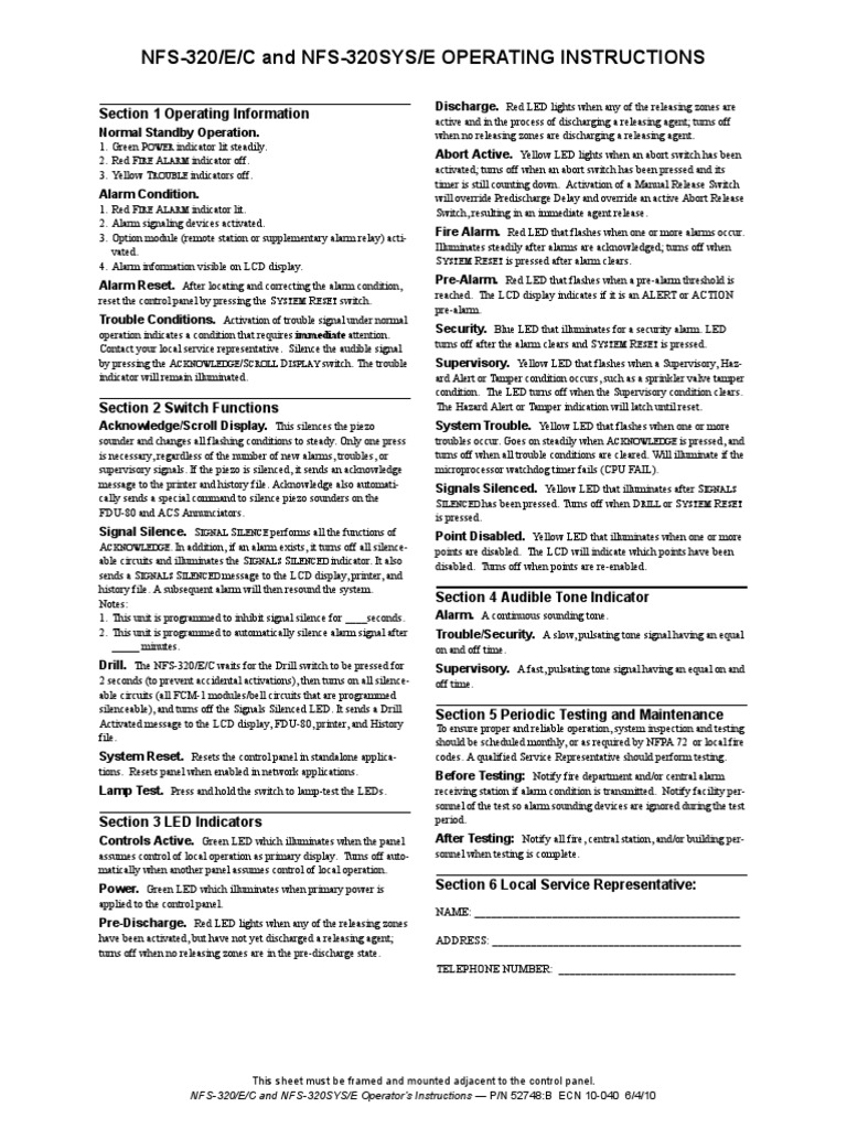 Nfs-320/E/C and Nfs-320Sys/E Operating Instructions | PDF | Light Emitting Diode | Electronics