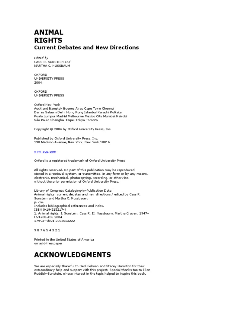 Animal Rights Current Debates and New Directions 2004 0199882355 PDF ...