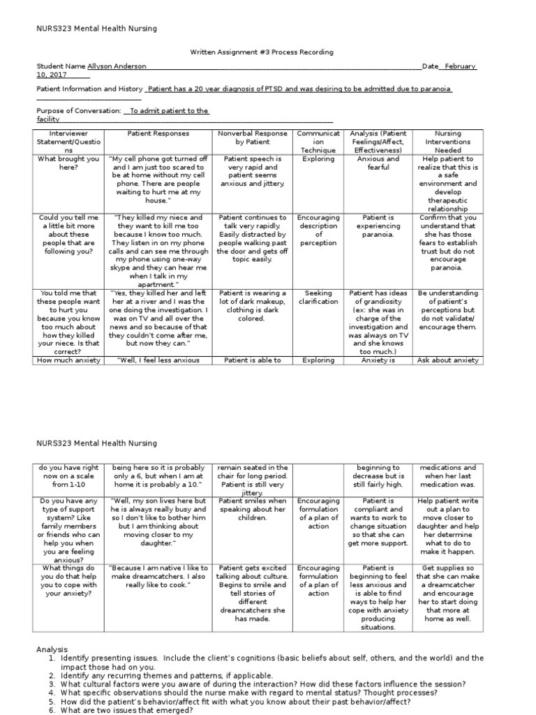 process recording | Anxiety | Affect (Psychology)