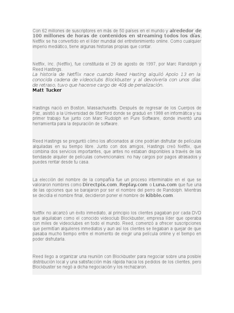La Historia de Netflix | PDF | Netflix | Tecnología digital