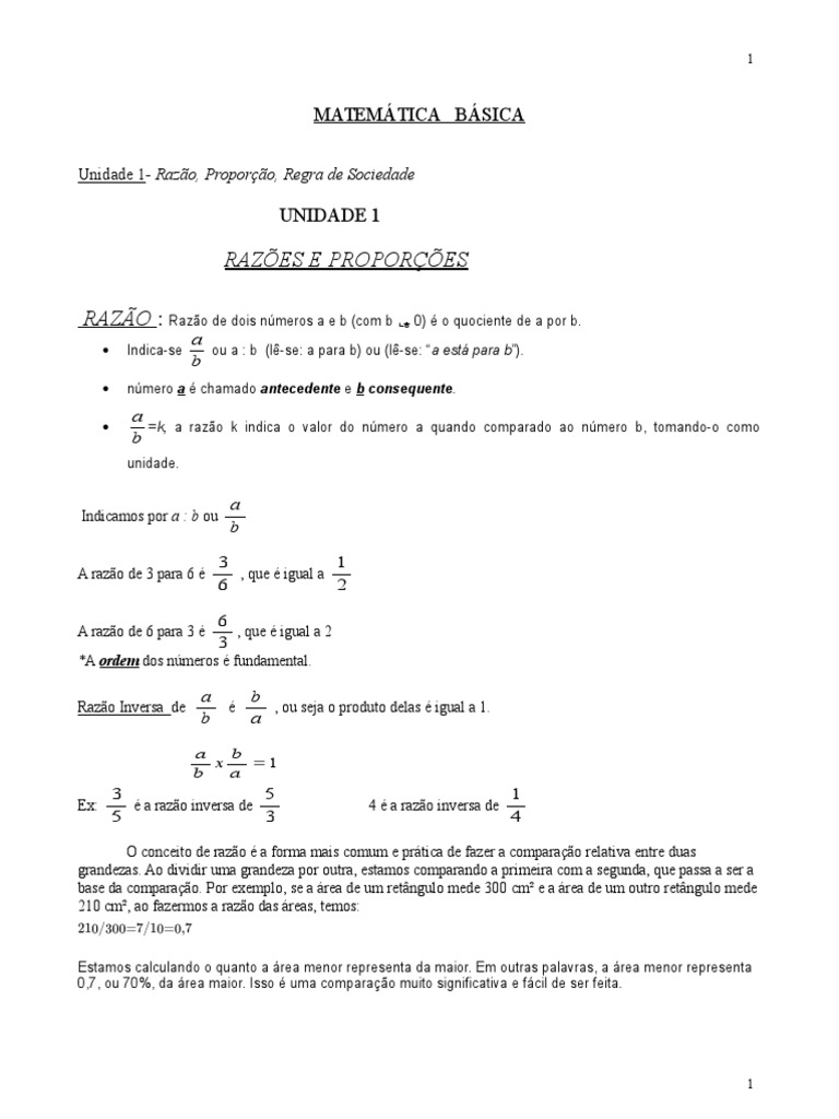 Apostila Matemática Basica | PDF | Razão/Proporção | Números