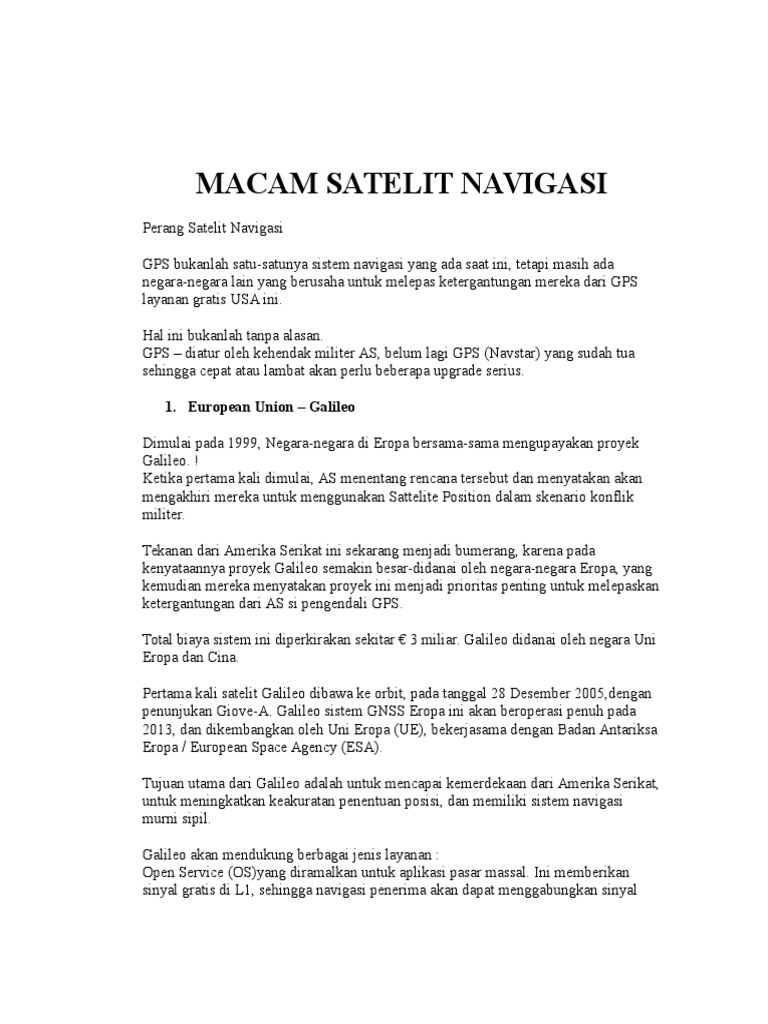 Jenis Jenis Satelit Navigasi | PDF