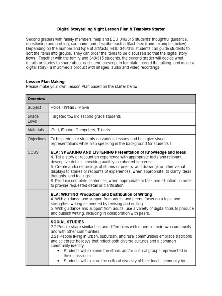 Edu 315 Digital Story Telling Lesson Plan | PDF | Lesson Plan ...