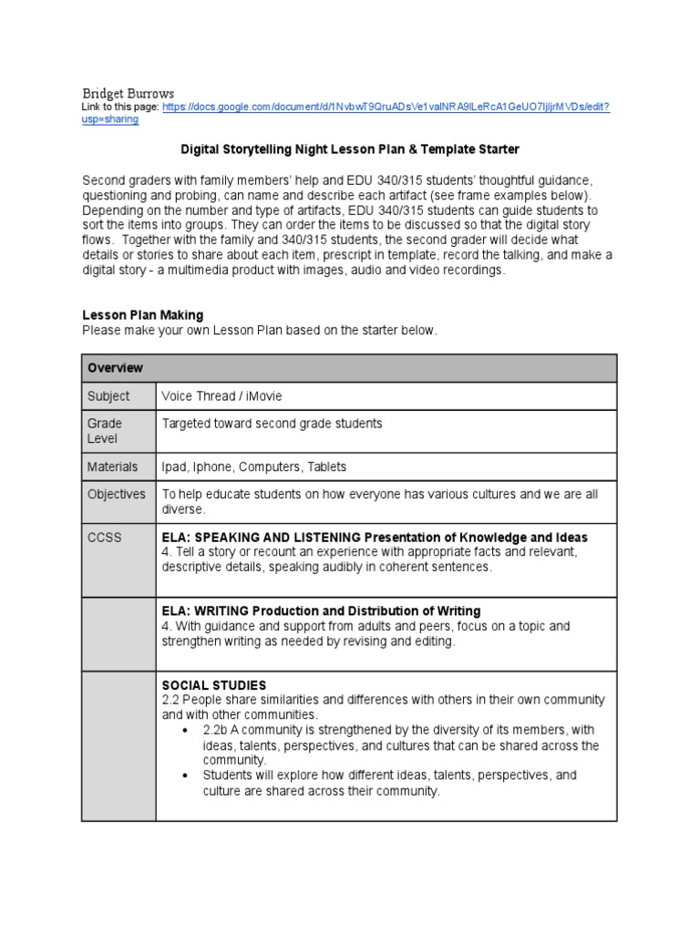 Bridget Burrows: Digital Storytelling Night Lesson Plan & Template ...