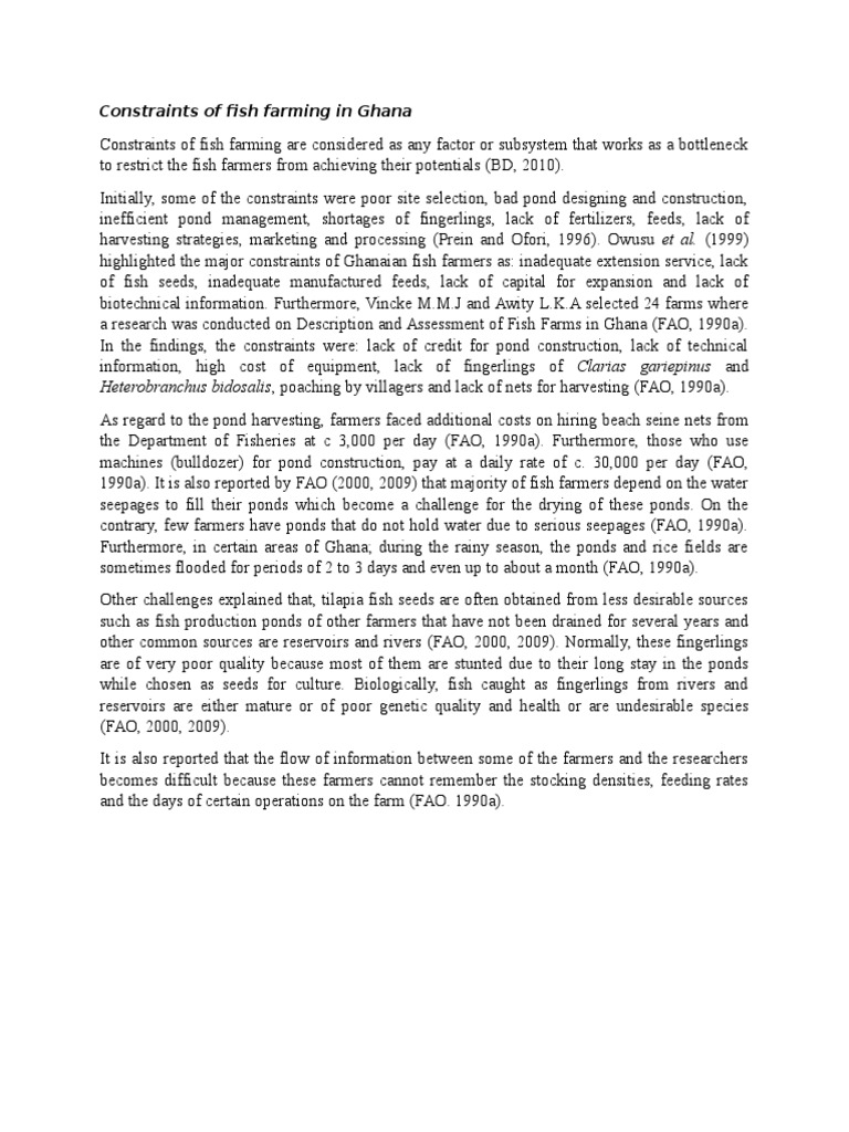Constraints of Fish Farming in Ghana | PDF | Pond | Natural Resource ...
