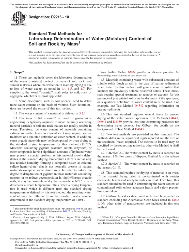 Laboratory Determination of Water (Moisture) Content of Soil and Rock ...