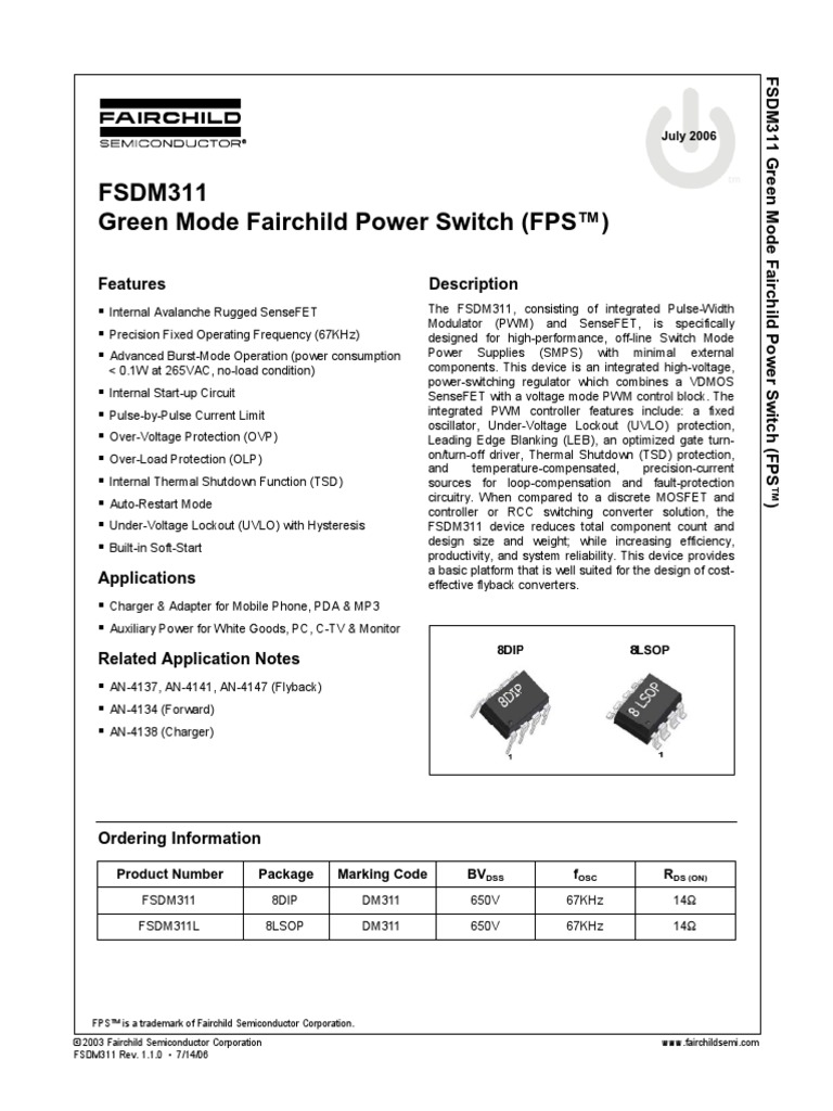 DM311 FSDM311 Green Mode Power Switch (FPSTM) PDF | PDF | Power Supply ...
