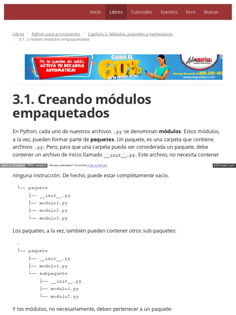 3.1. Creando Módulos Empaquetados | PDF | HTML | Python (lenguaje de ...
