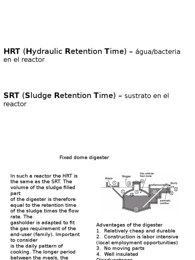 HRT (Hydraulic Retention Time) - : Água/bacteria en El Reactor | PDF ...