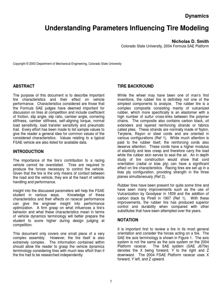 Understanding Parameters Influencing Tire Modeling PDF | PDF | Tire ...