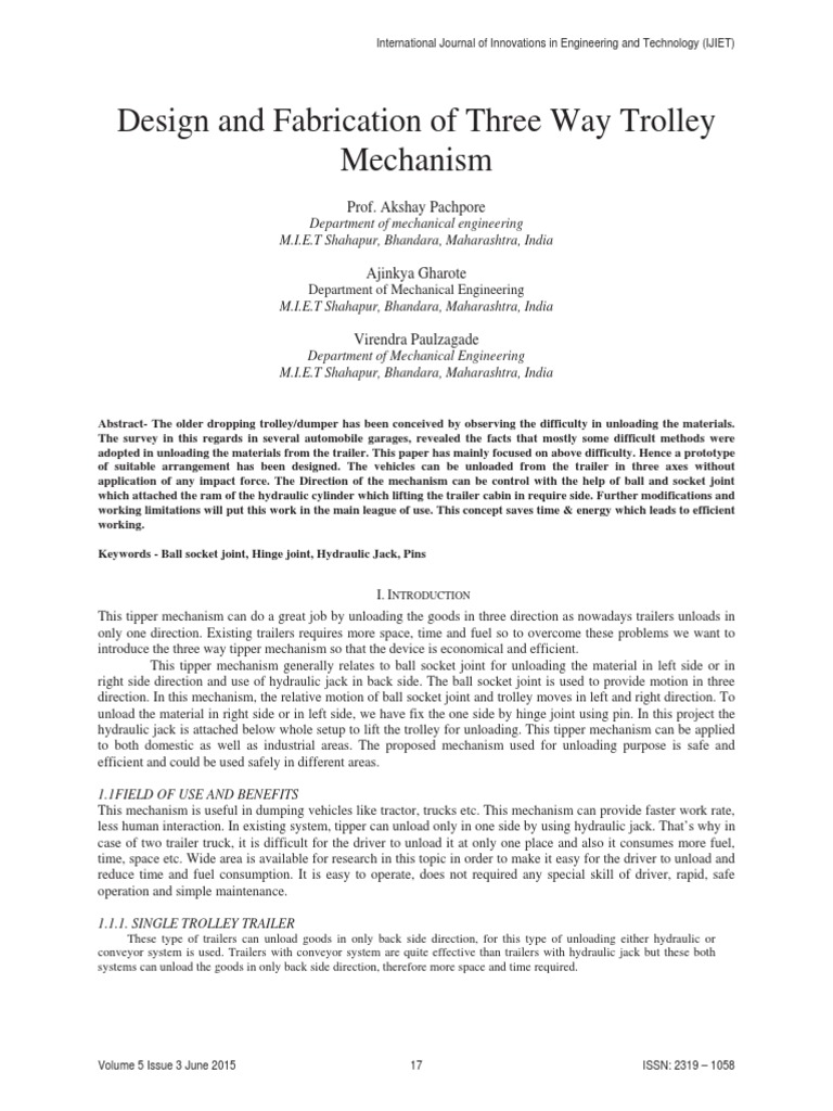 Design and Fabrication of Three Way Trolley Mechanism: Prof. Akshay ...