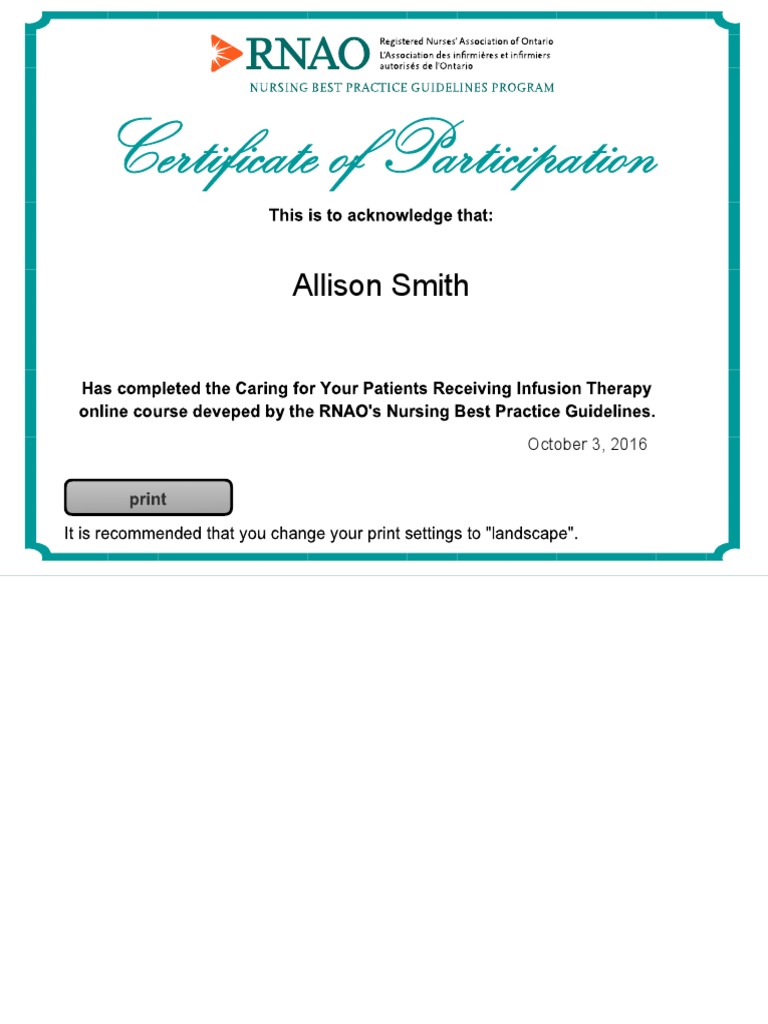 Infusion Certificate Rnao | PDF