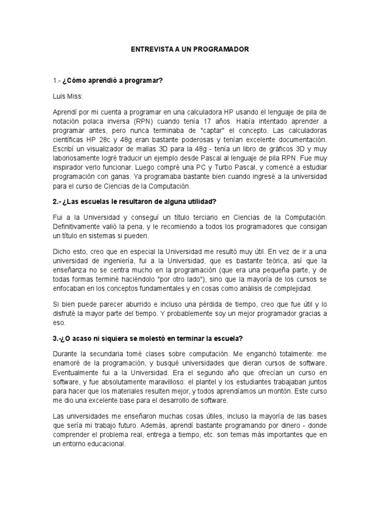 Entrevista a un Programador Experto | PDF | Software | Aplicación web