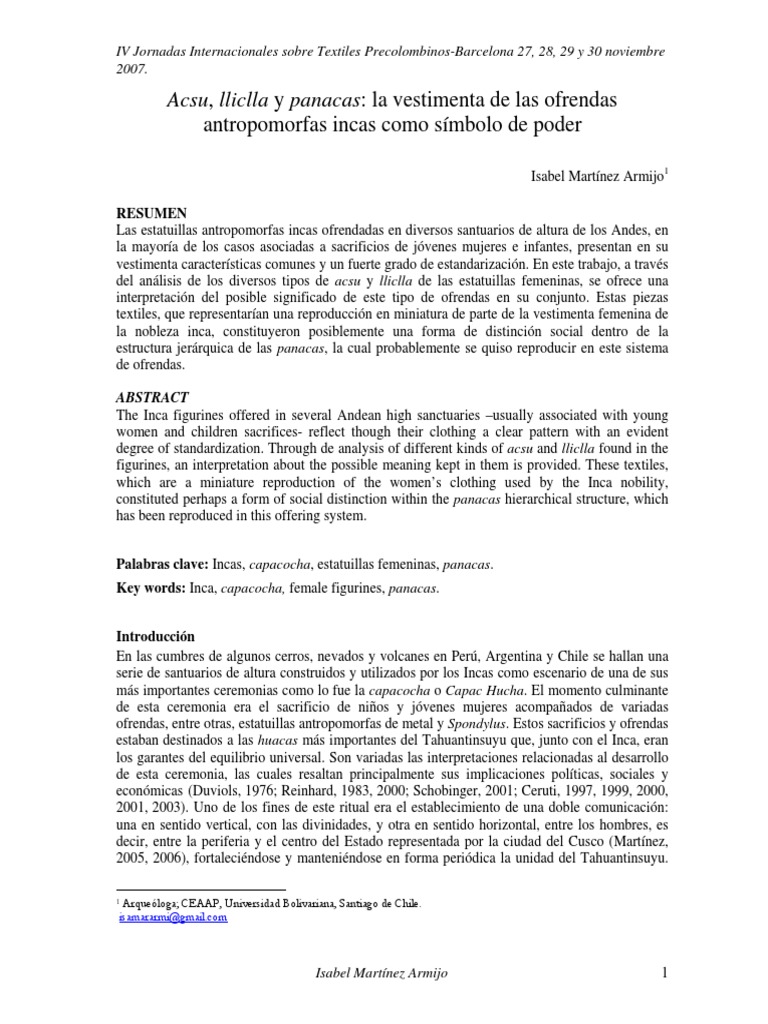 Vestimenta Inca: Acsu y Lliclla en Ofrendas | PDF | Imperio Inca