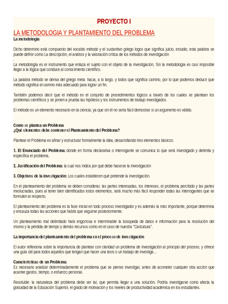 La Metodologia y Plantamiento Del Problema | Descargar gratis PDF | Teoría | Método científico
