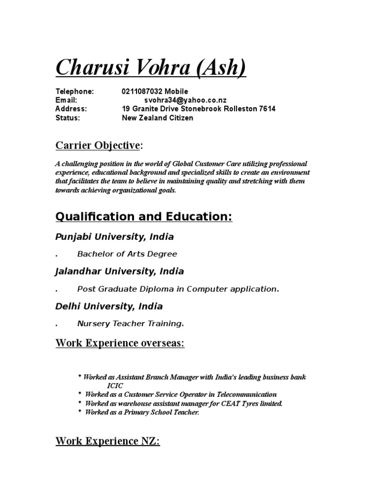 Charusi Vohra (Ash) : Carrier Objective | PDF