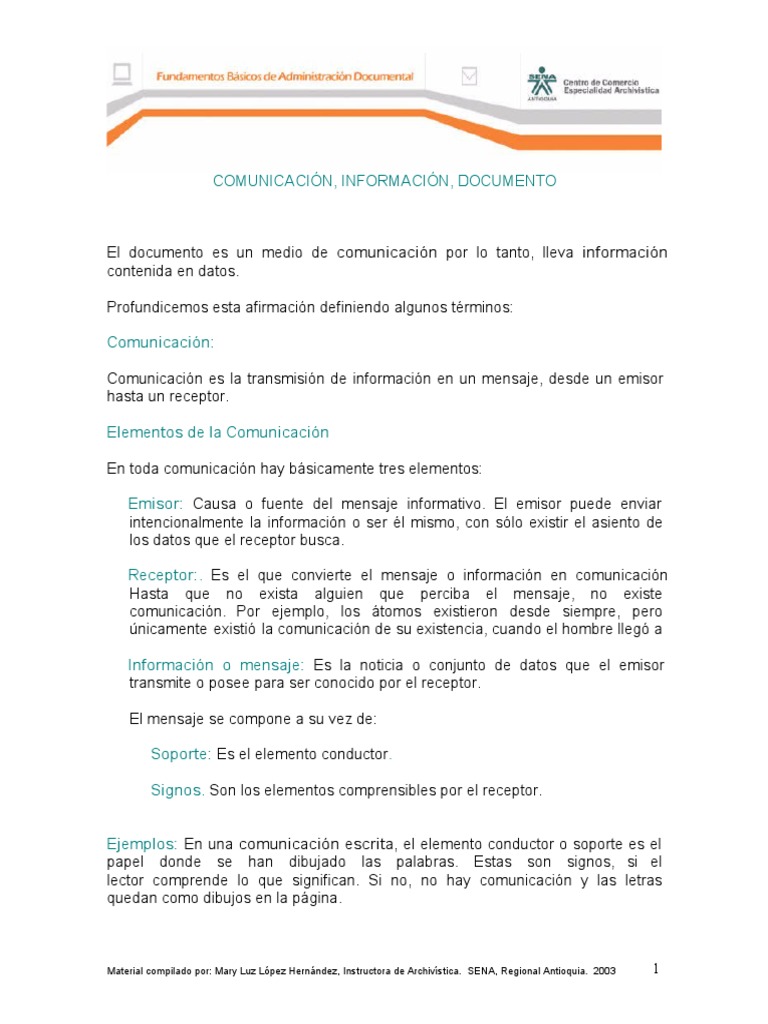 Documento Comunicación Información Elementos Caracteres Importancia