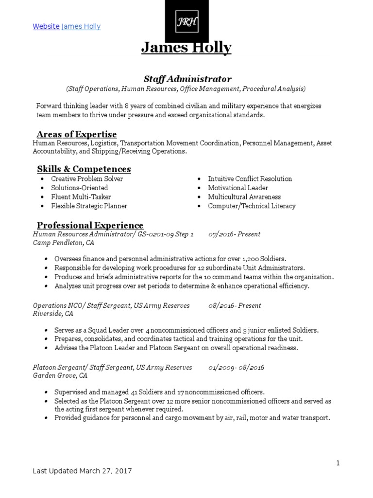 James Holly-Resume | PDF | Non Commissioned Officer | Sergeant