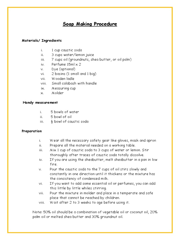 Soap Making Procedure | PDF