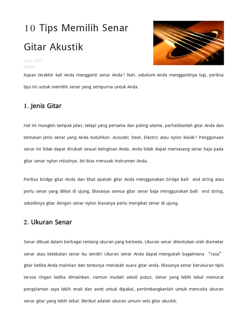 Tips Memilih Senar Gitar Akustik | PDF