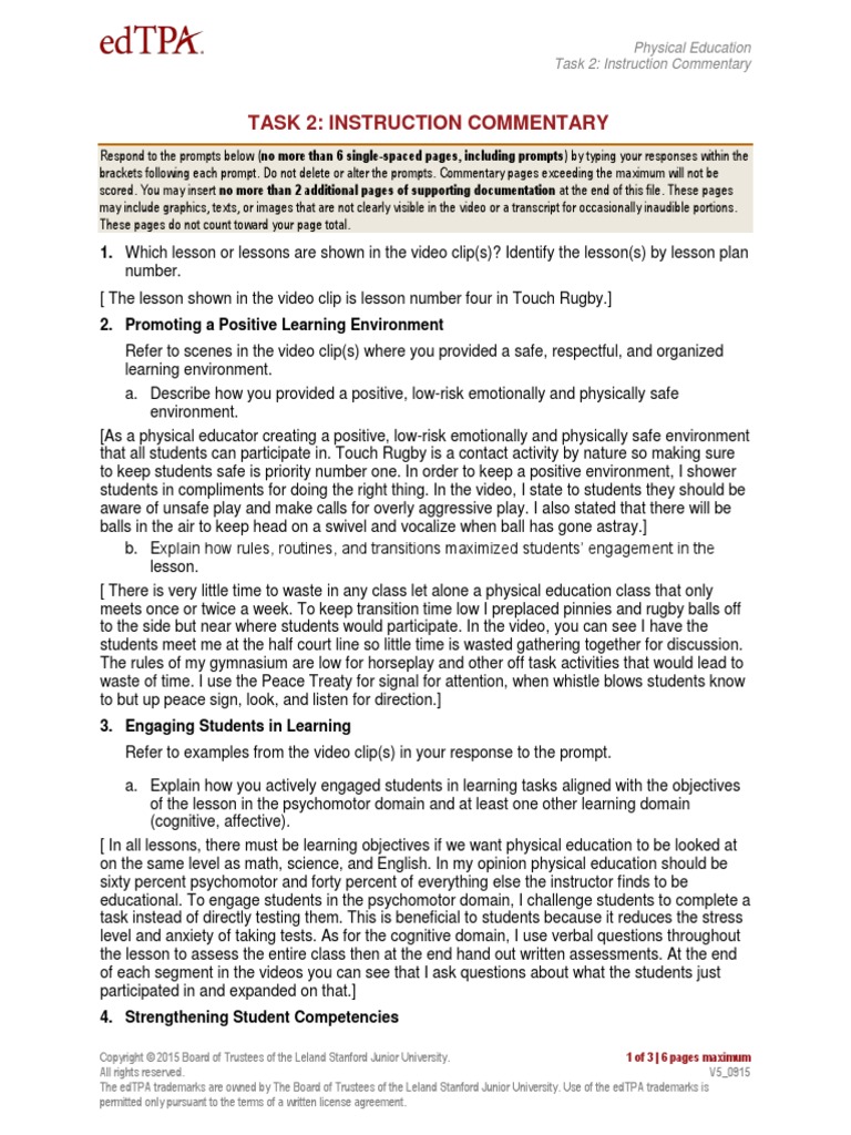 Edtpa Physical Education - Instruction Commentary 3 | Download Free PDF ...