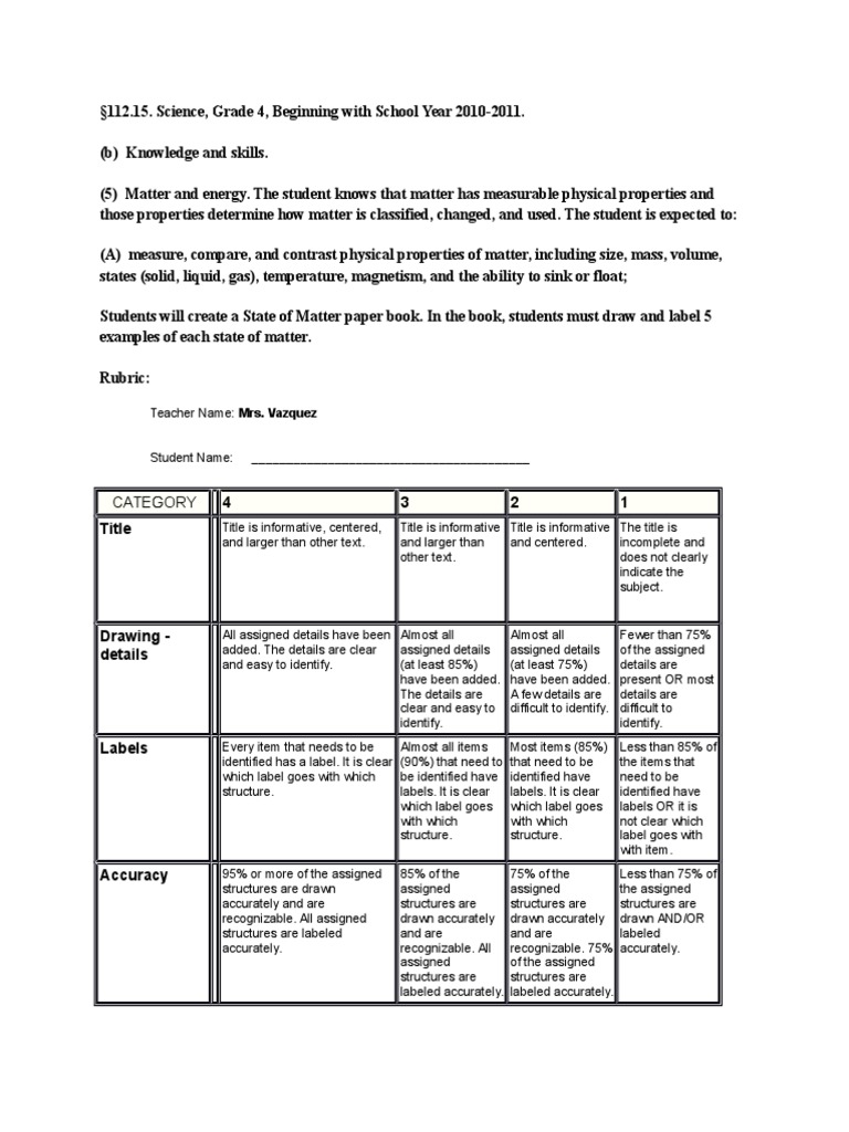 Lesson Rubric Team Group (Lesson Plan 1) | PDF | Matter | Educational ...