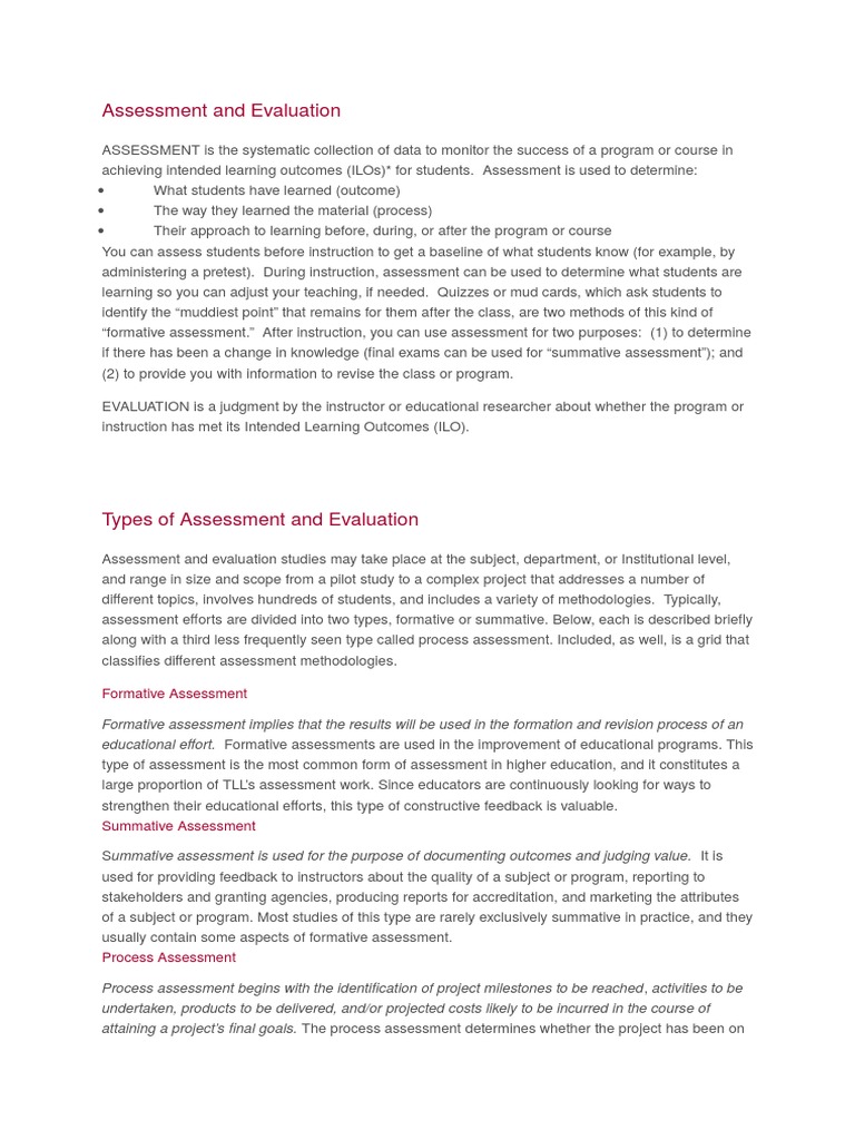 Assessment and Evaluation | PDF | Educational Assessment | Experiment