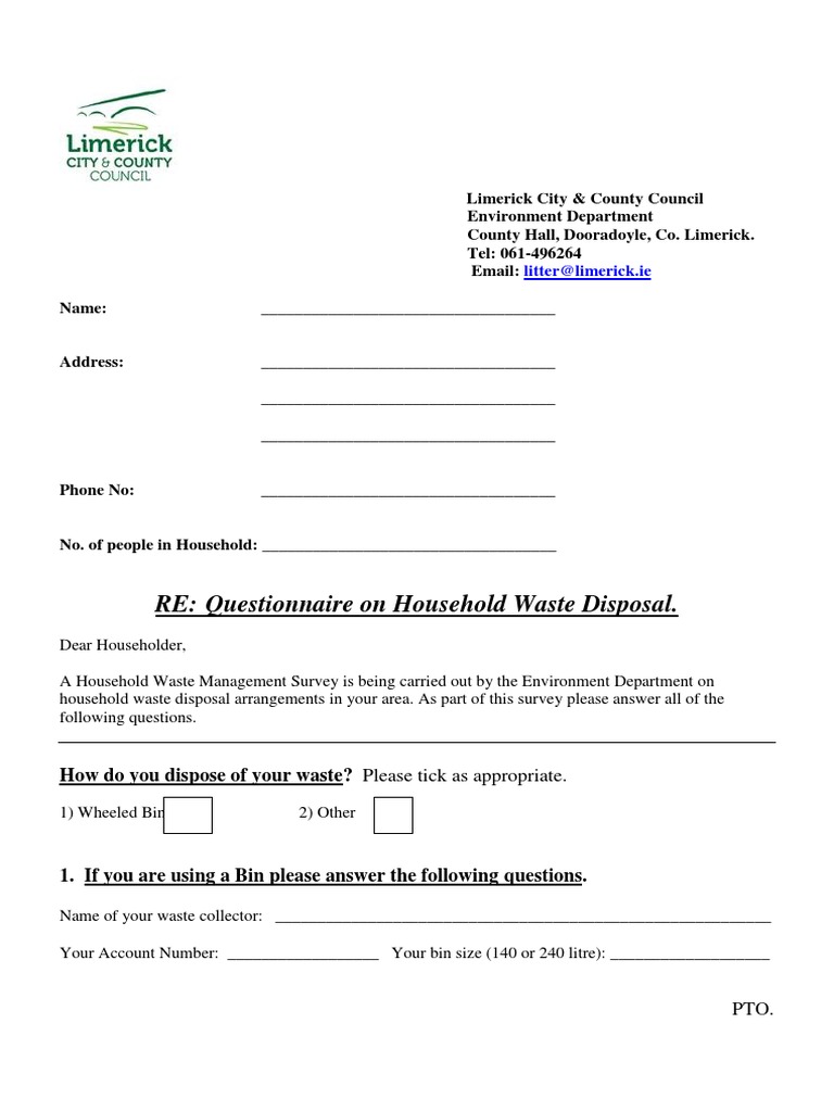 Questionnaire On Household Waste Disposal 0 PDF | PDF