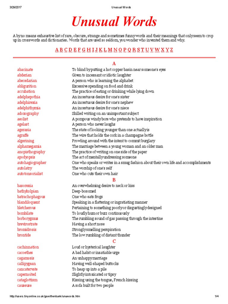 Unusual Words List from A to M | PDF