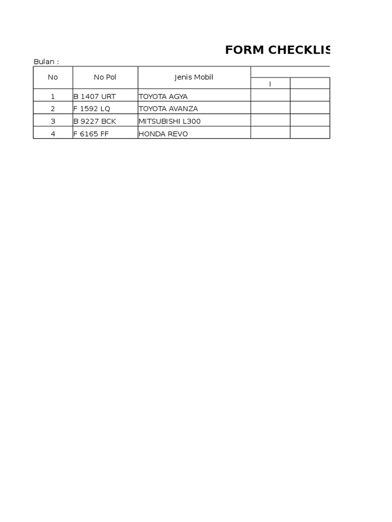 Form Checklis Service Kendaraan Kantor | PDF
