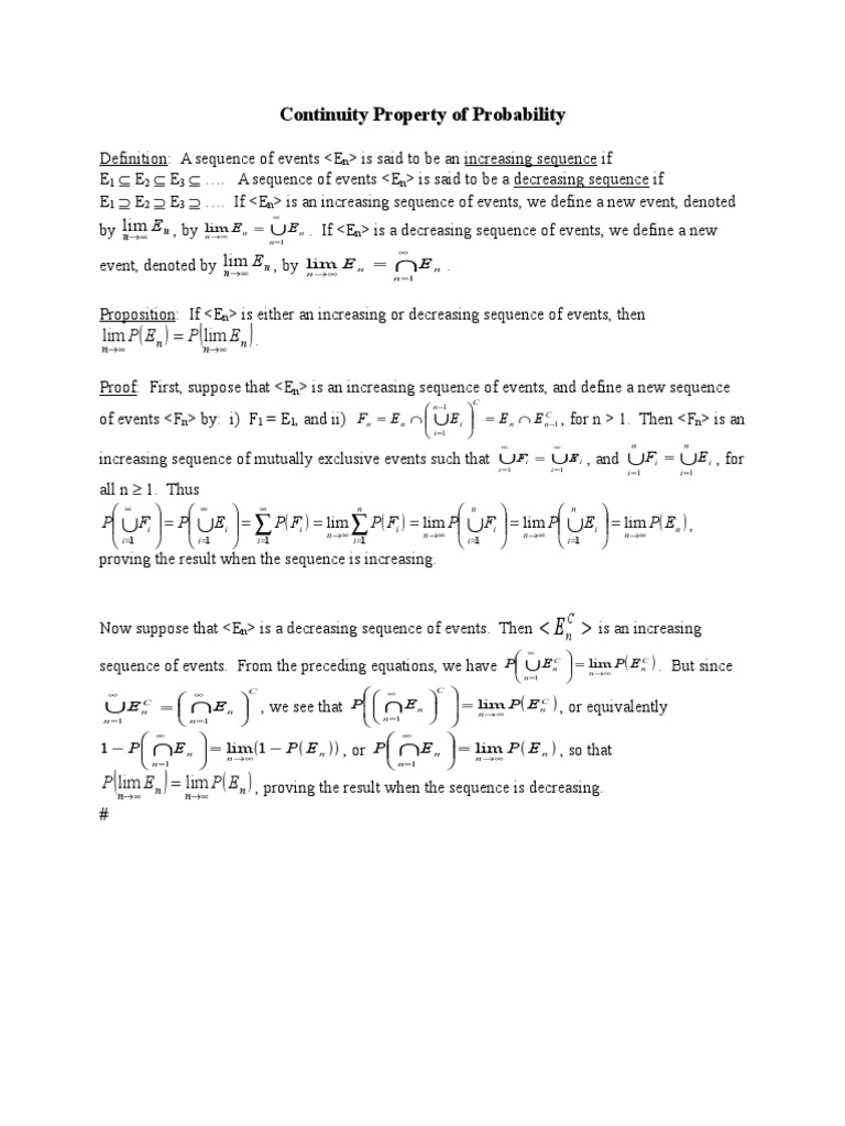 Continuity Property of Probability | PDF | Sequence | Mathematical Logic